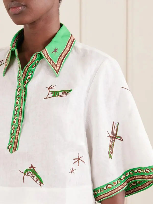 ALEMAIS Wanda Embroidered Linen Shirt - Neutrals