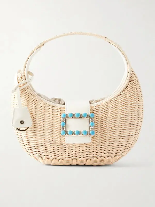 ROGER VIVIER Embellished Raffia Shoulder Bag