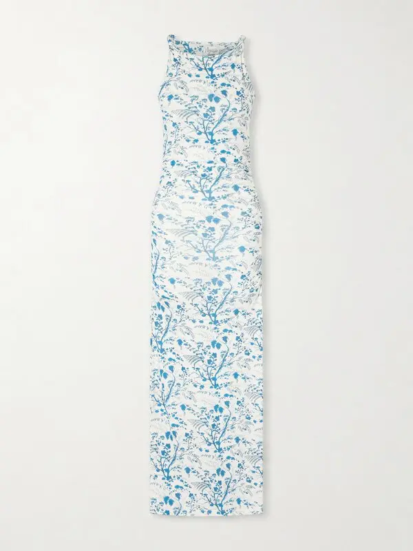 Erdem Knotted Floral-print Jersey Midi Dress - Blue