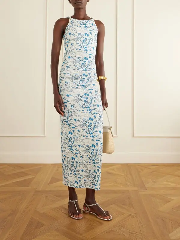 Erdem Knotted Floral-print Jersey Midi Dress - Blue