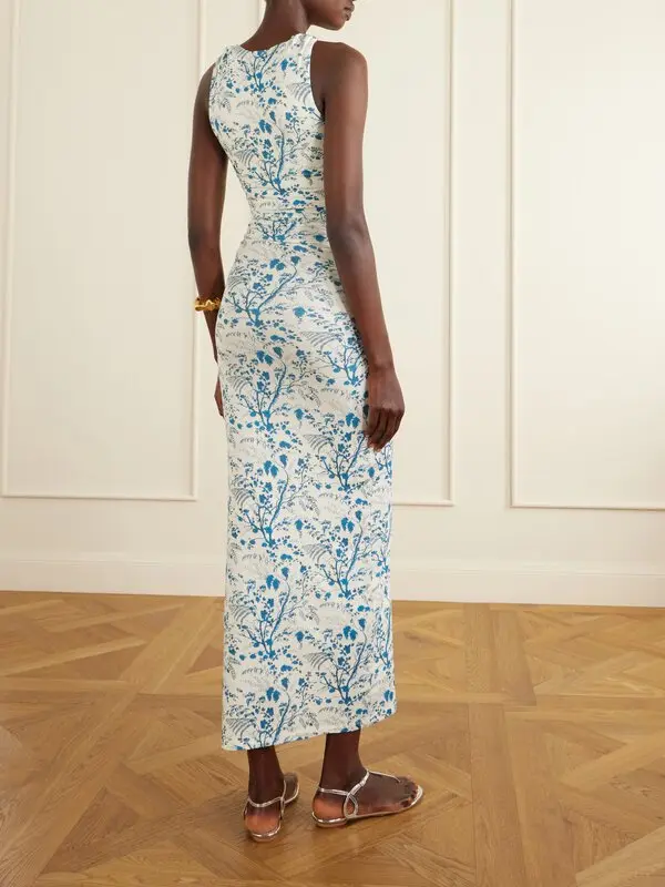 Erdem Knotted Floral-print Jersey Midi Dress - Blue