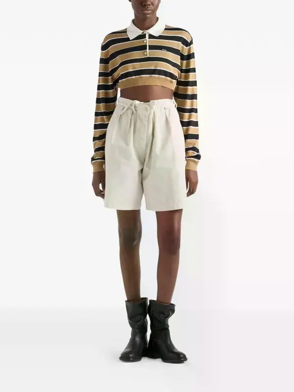Prada Cropped Striped Silk Polo Shirt