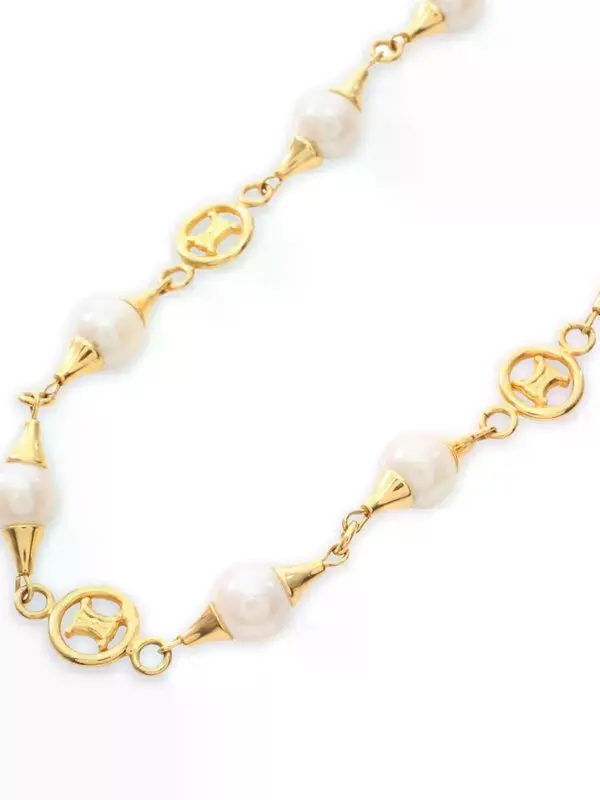 Celine 2010s Triomphe Faux Pearl Necklace