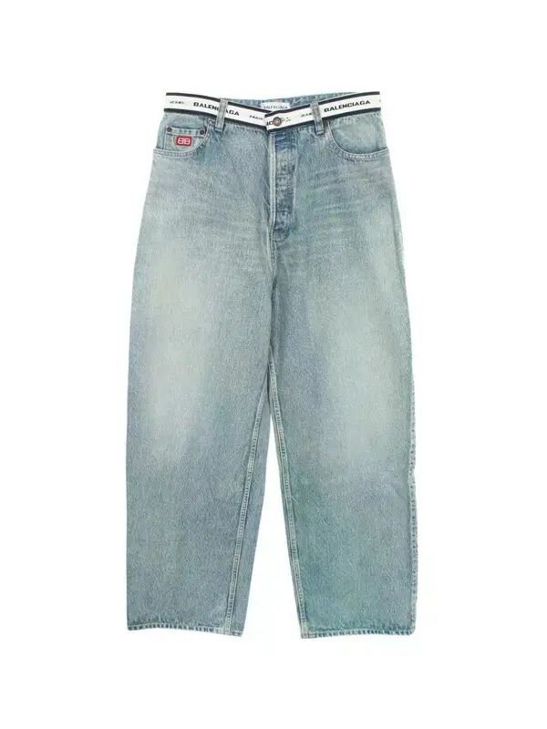 Balenciaga Logo Waist Baggy Jeans - Blue