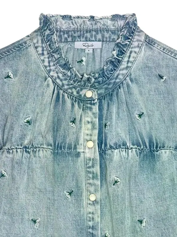 Rails Embroidered Ruffled-sleeve Blouse - Blue