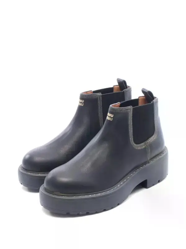 Miu Miu Leather Side Gore Ankle Boots - Black