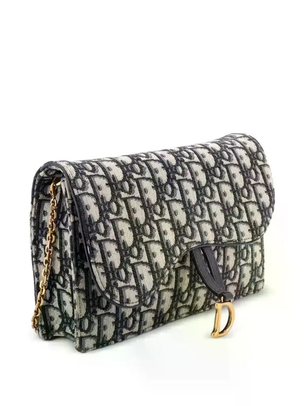 Dior Saddle Pouch Wallet On Chain Oblique Canvas Bag - Blue