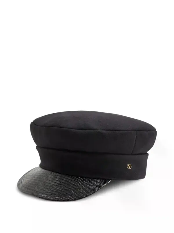 Valentino Garavani Vlogo Signature Wool Cap With Leather Visor - Black