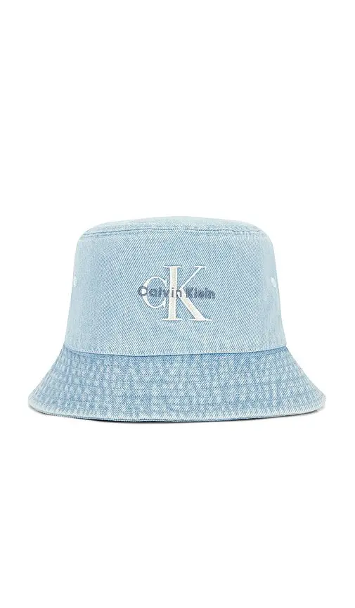 Calvin Klein Monologo Embroidery Bucket Hat - Light Wash Denim
