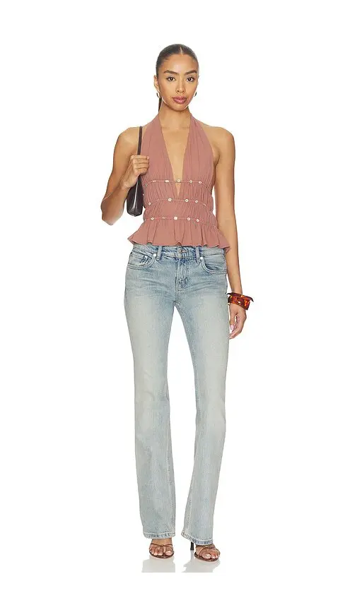 Superdown Ramona Halter Top With Button Detail