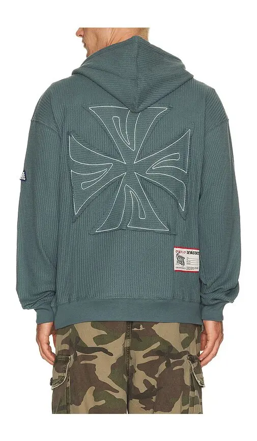 DEVA STATES Cross Waffle Knit Zip Up Hoodie