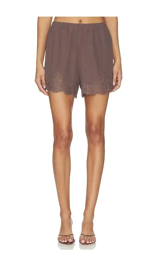 L'academie Lilah Short With Lace Trim - Brown