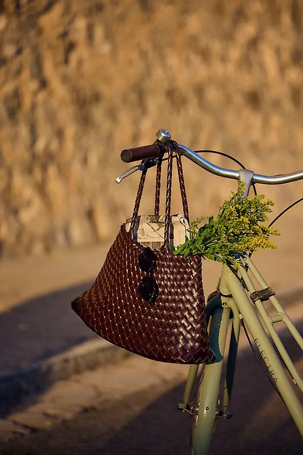 Anthropologie Calla Large Woven Satchel Bag - Chocolate