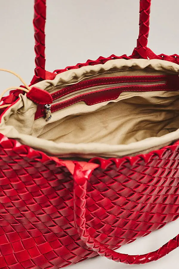 Anthropologie Calla Large Woven Satchel Bag - Red