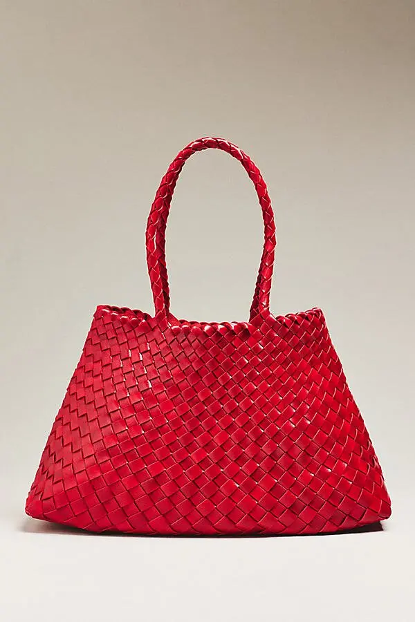 Anthropologie Calla Large Woven Satchel Bag - Red