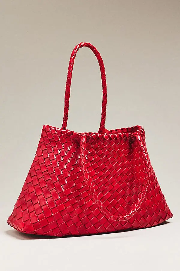 Anthropologie Calla Large Woven Satchel Bag - Red