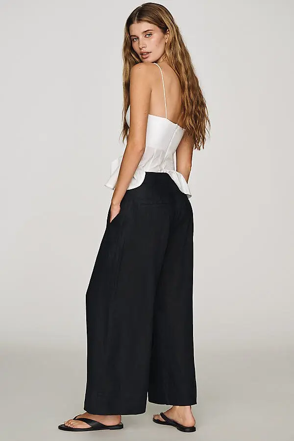 Anthropologie Linen Crossover Front Pants - Black