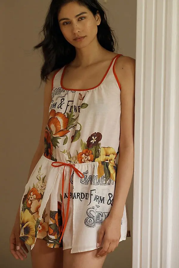 LYREBIRD Printed Cotton Romper - Ivory Pattern