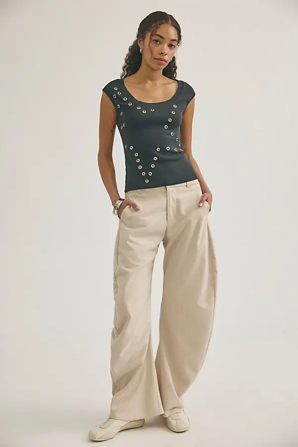 TRICIA FIX Embellished Ribbed Knit Tank Top