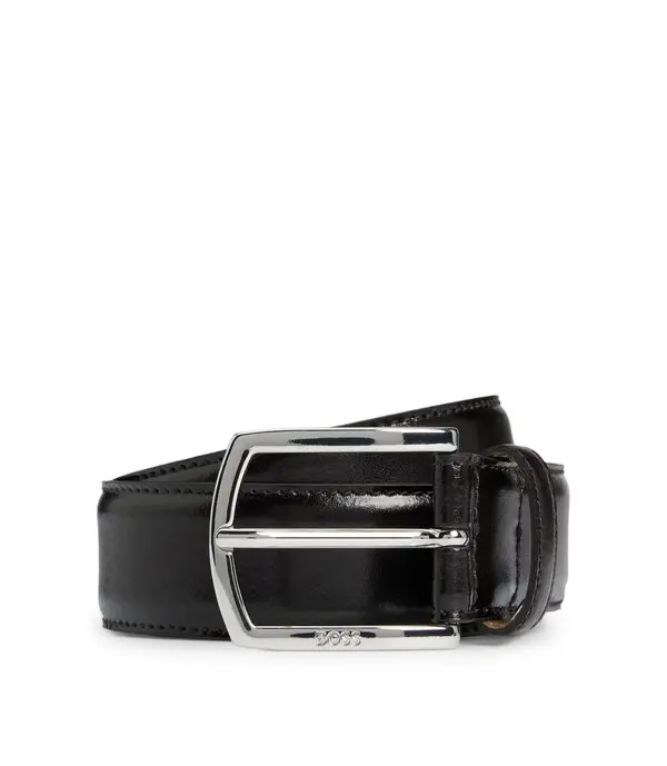 BOSS Italian-leather Belt With Polished Logo Buckle - Dark Brown