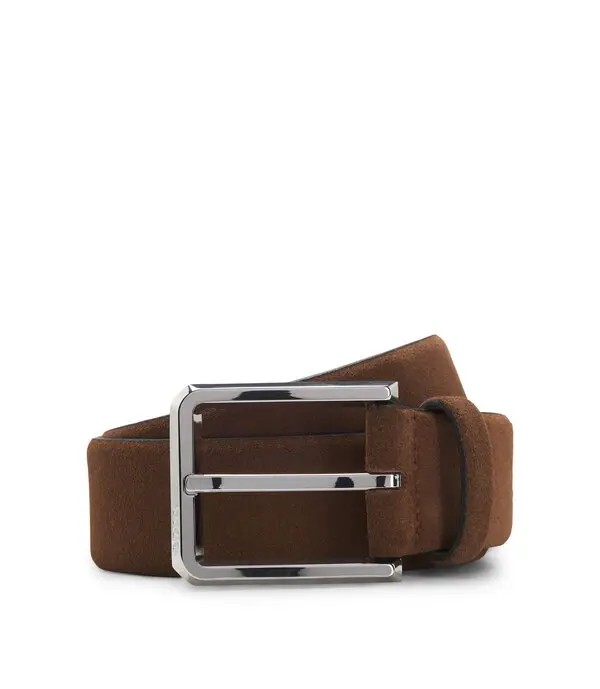BOSS Suede Belt With Silver-tone Buckle - Dark Brown