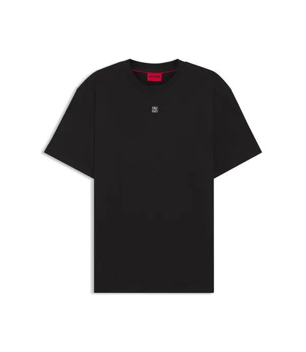 Hugo Interlock-cotton T-shirt With Metallic Stacked-logo Badge