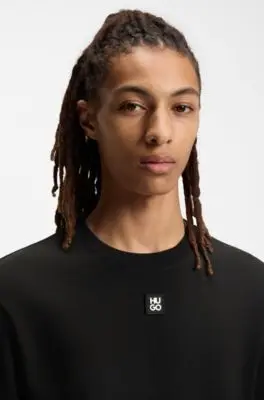 Hugo Interlock-cotton T-shirt With Metallic Stacked-logo Badge