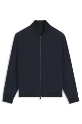 BOSS Slim-fit Micro-patterned Stretch Jacket - Dark Blue
