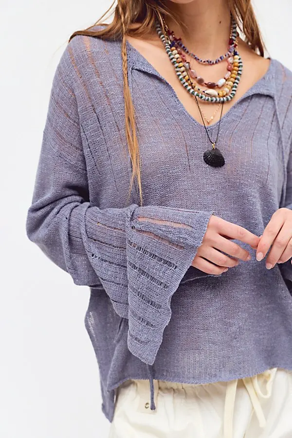 Free People Harlow Fine Gauge Linen Pullover - Slate Shadow