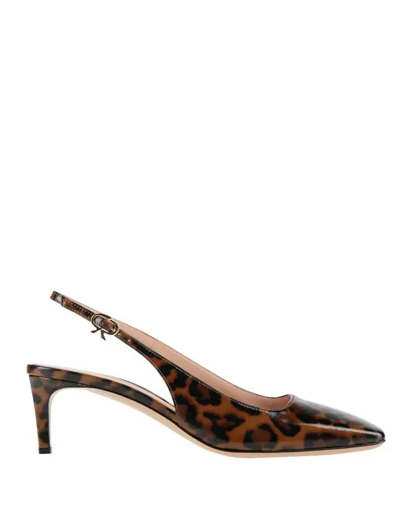 GIANVITO ROSSI Slingback Pumps In Glossed Leopard-print Leather - Brown
