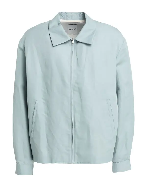 Sandro Sky Lyocell And Linen Harrington Jacket - Blue