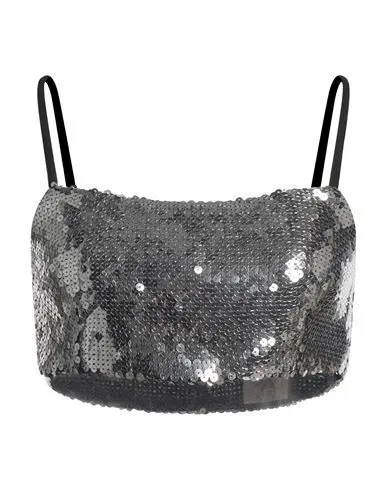 SEMICOUTURE Sequined Cropped Top With Square Neckline - Silver