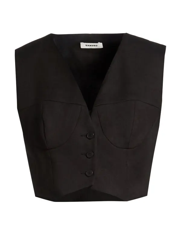 Sandro Tailored Vest In Linen, Cotton, And Elastane