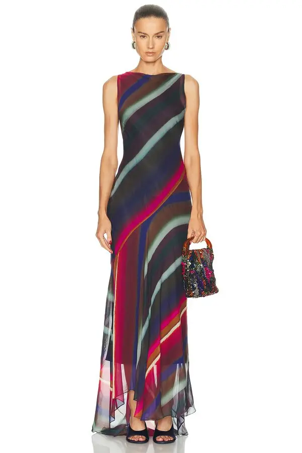 Christopher John Rogers Louie Stripe Cowl Back Bias Maxi Dress - Roux