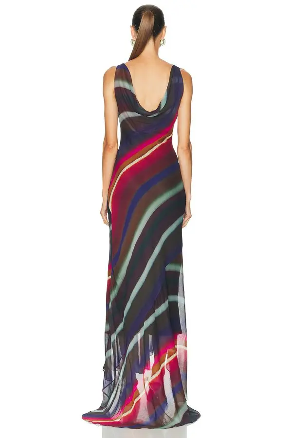Christopher John Rogers Louie Stripe Cowl Back Bias Maxi Dress - Roux