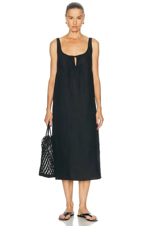 DEIJI STUDIOS Sleeveless Tie Detailed Linen Dress - Black