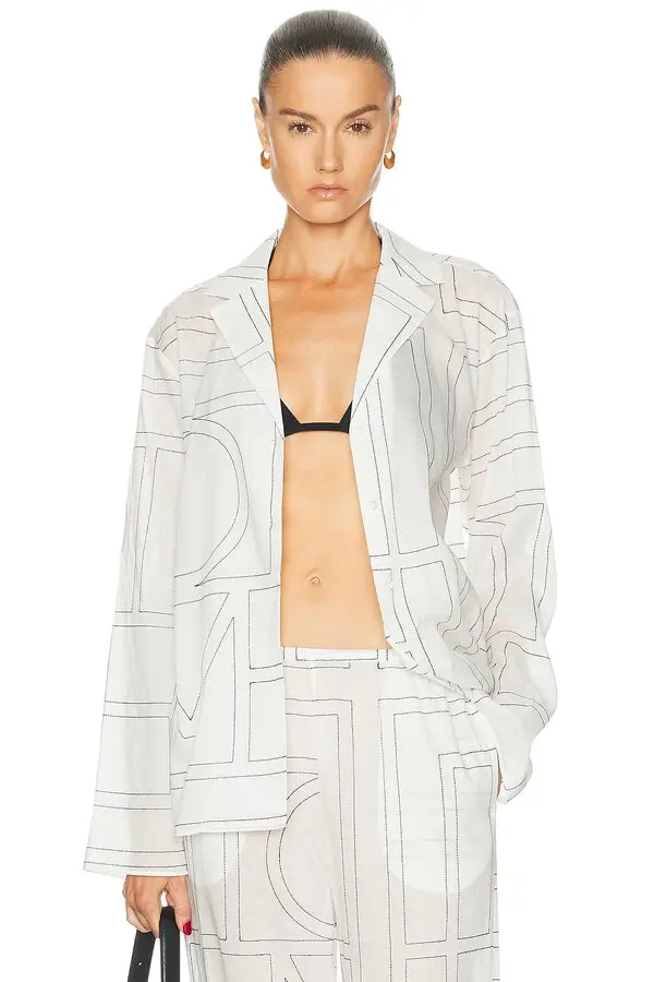 TOTEME Monogram Cotton Blend Pj Top - White & Black