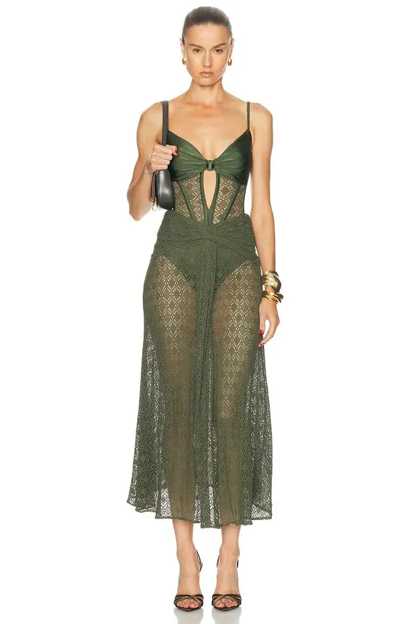 PatBO Sirena Mesh Maxi Dress - Green
