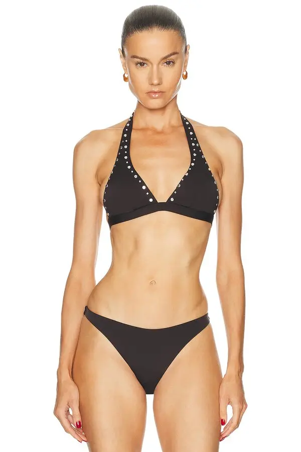 Staud Irina Embellished Bikini Top - Espresso Studs