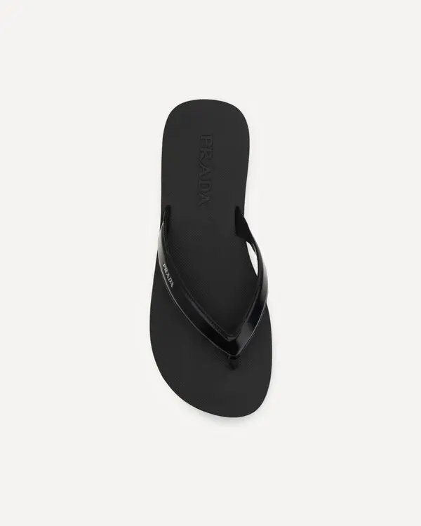 Prada Leather Thong Sandals - Black