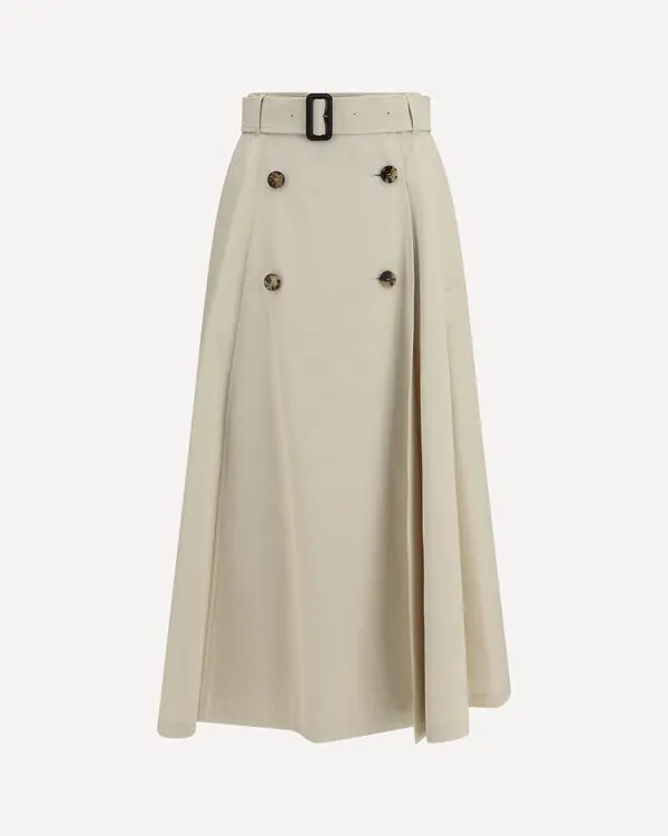 Burberry Midi Trench Skirt In Gabardine - Beige
