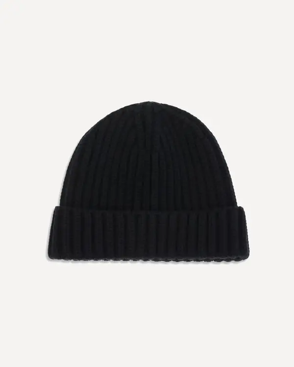 Prada Virgin Wool Ribbed Beanie Hat