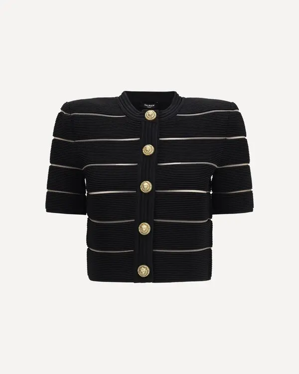 Balmain Ribbed Cardigan With Horizontal Stripes