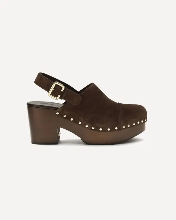 Chloé Jeannette Wedge Clogs In Glossy Calfskin - Brown