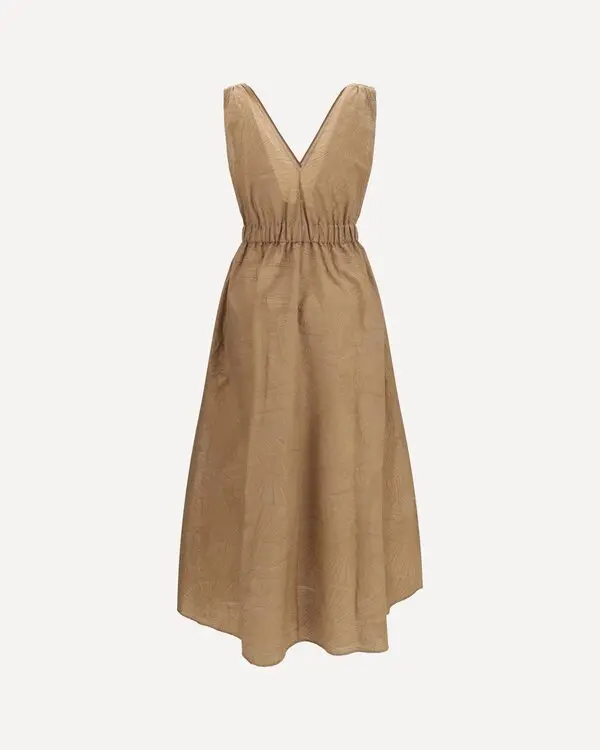 Brunello Cucinelli Midi Dress With Floral Motif - Beige