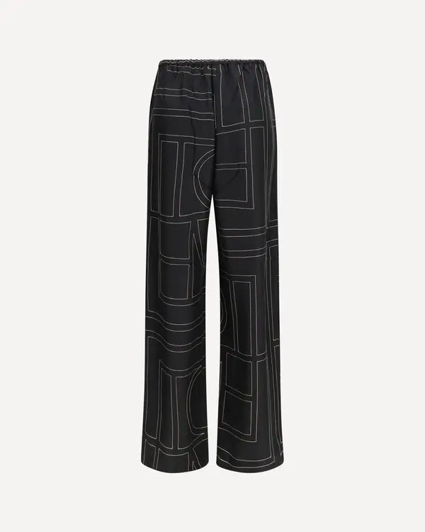 TOTEME Silk Monogram Wide Leg Pants - Black
