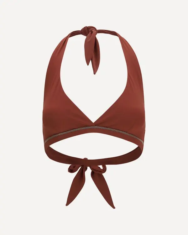 Brunello Cucinelli Triangle Bikini Top With Monili Embellishment - Red