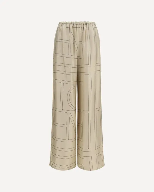TOTEME Silk Monogram Wide Leg Pants - Cream