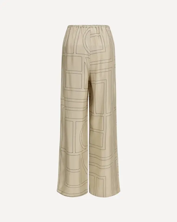 TOTEME Silk Monogram Wide Leg Pants - Cream