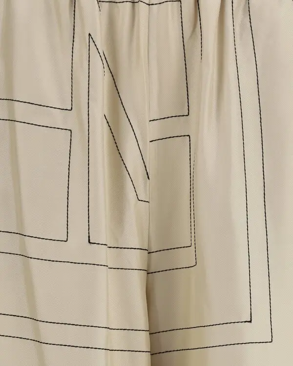 TOTEME Silk Monogram Wide Leg Pants - Cream